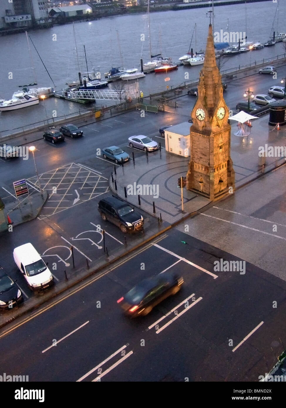 road and waterford clock tower beside river suir waterford ireland ...