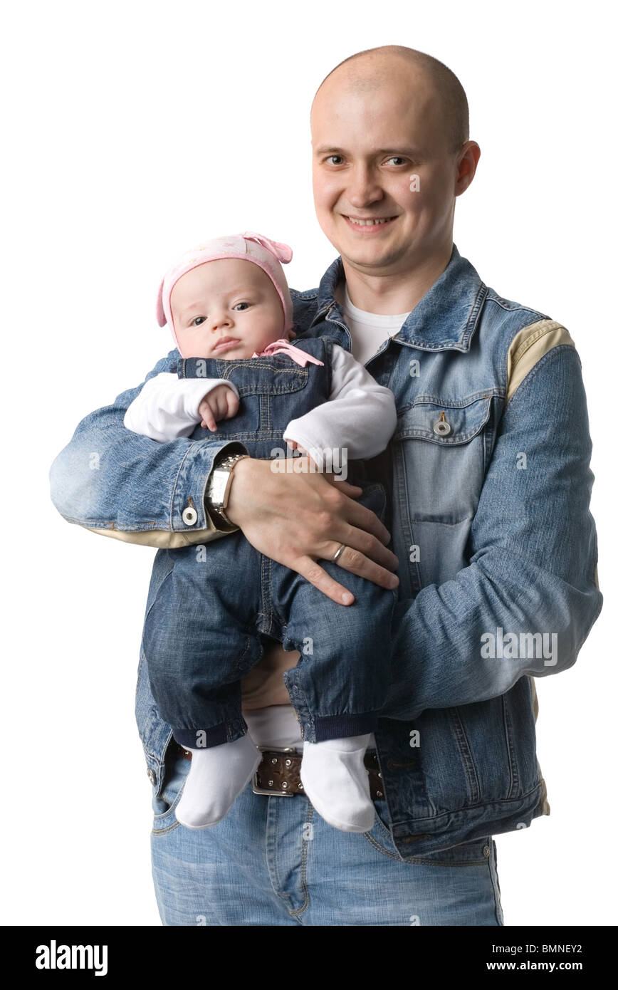 Happy daddy with baby, isolated on white Stock Photo - Alamy