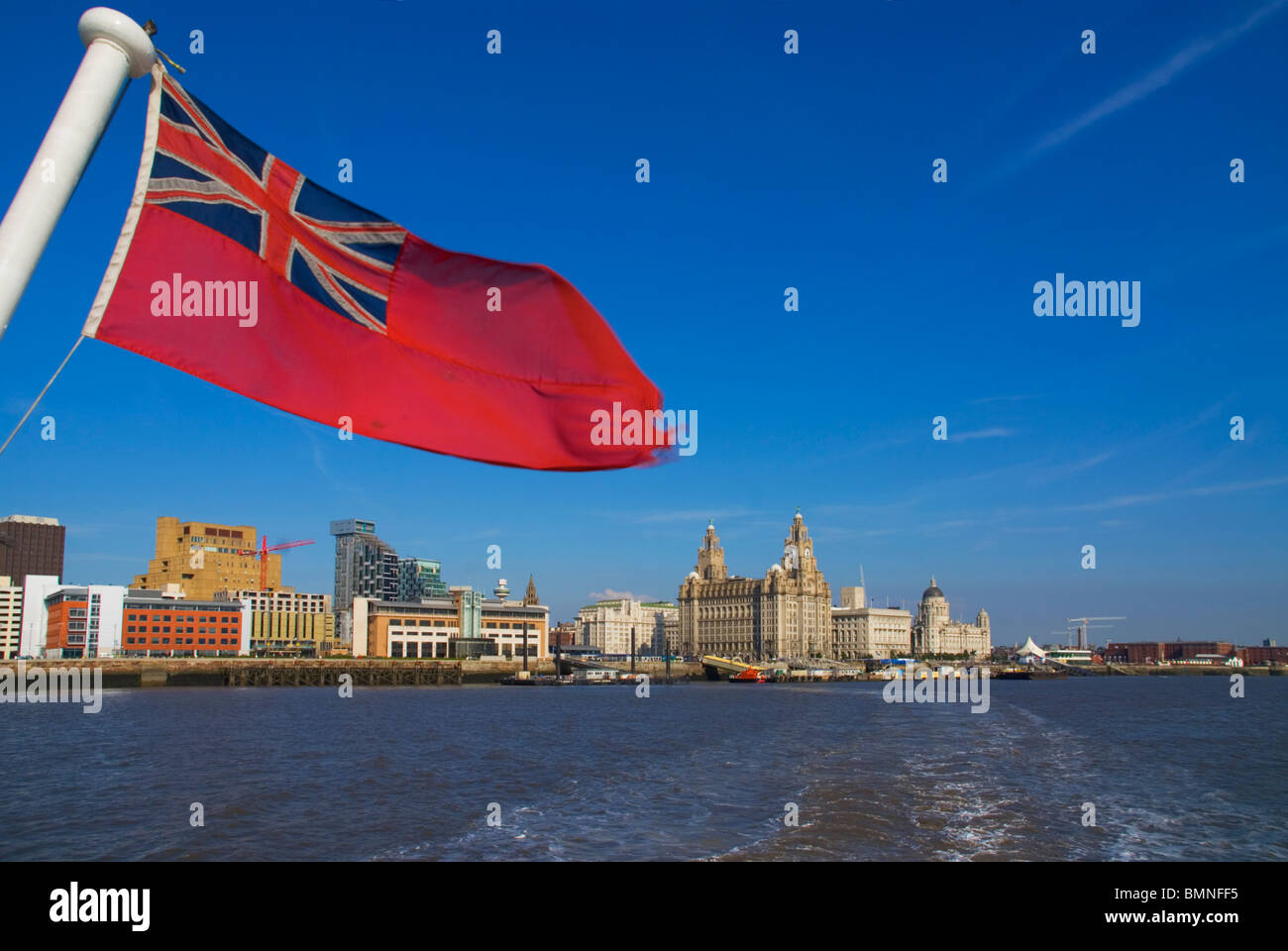 Liverpool, Merseyside Three Graces From River Mersey Red Ensign Stock ...