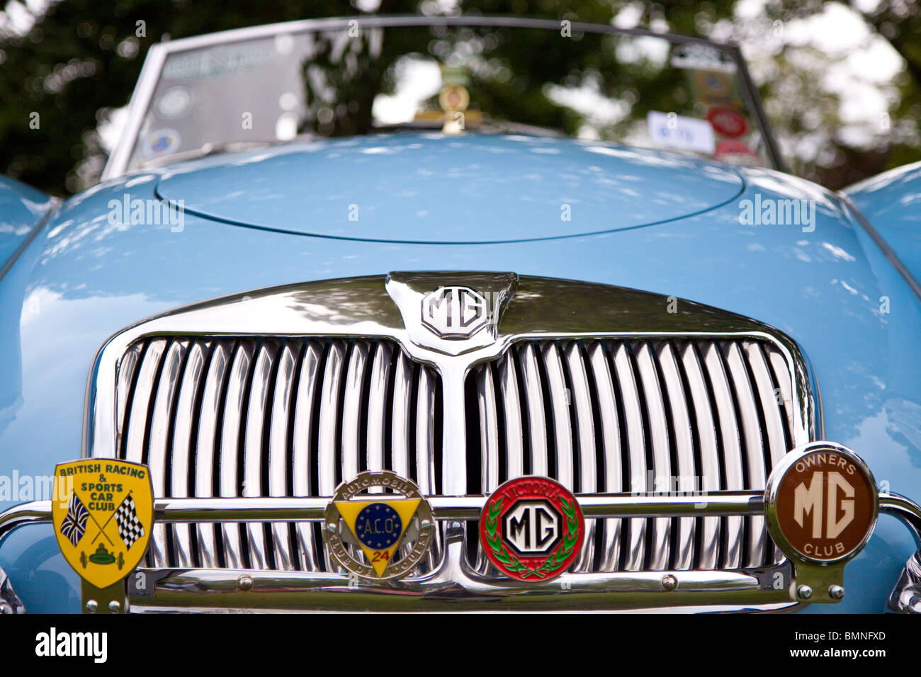 Front of a blue MGA classic sports car Stock Photo - Alamy