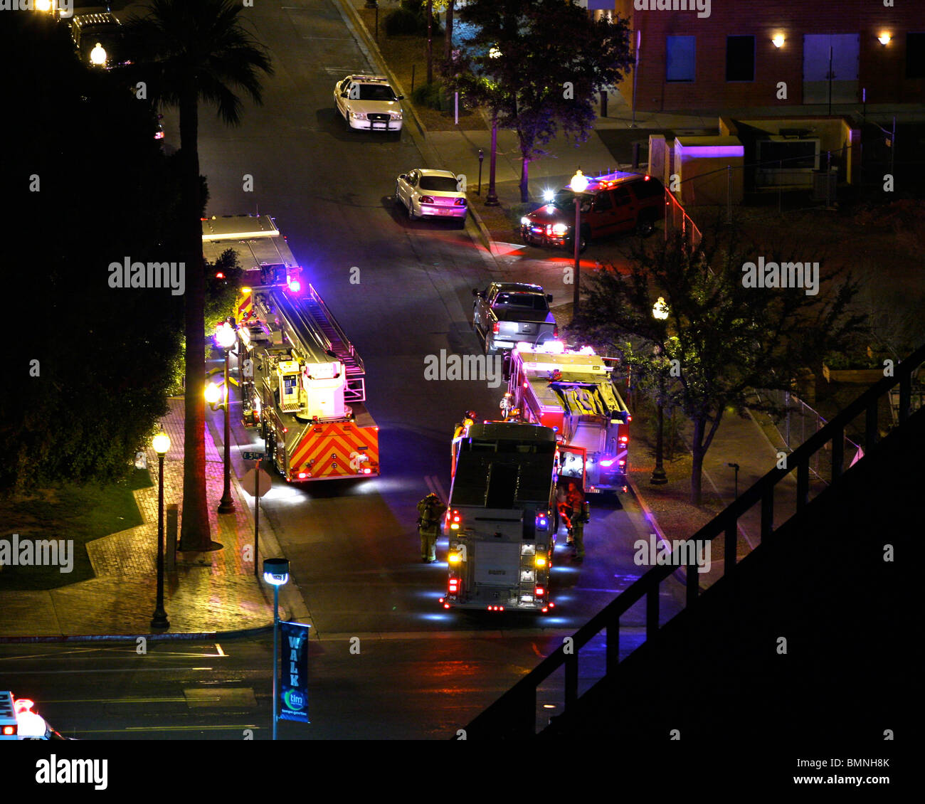 Fire department, police, and ambulance respond to an emergency Stock ...