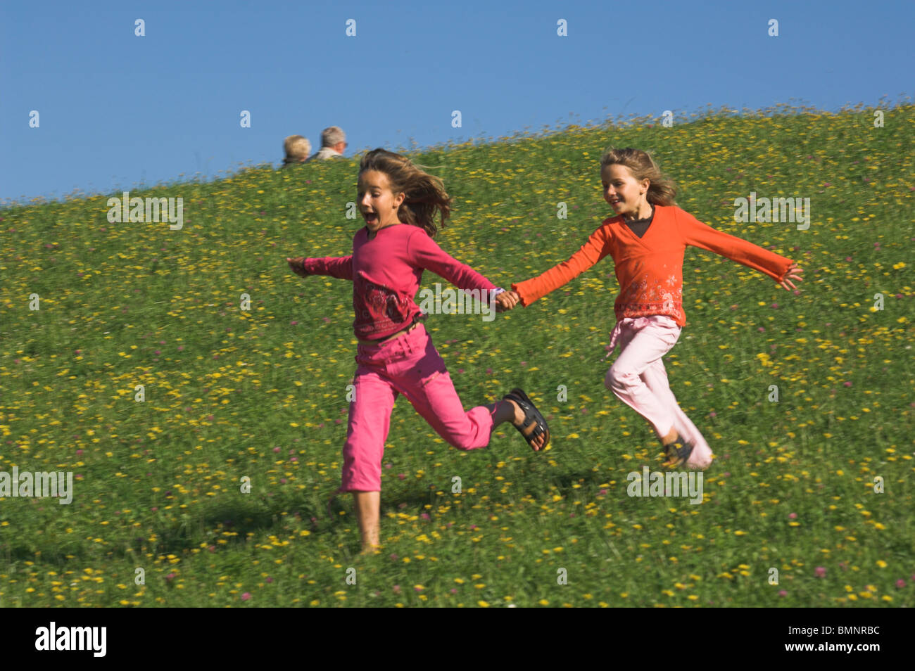Children, Sisters Running Stock Photo - Alamy