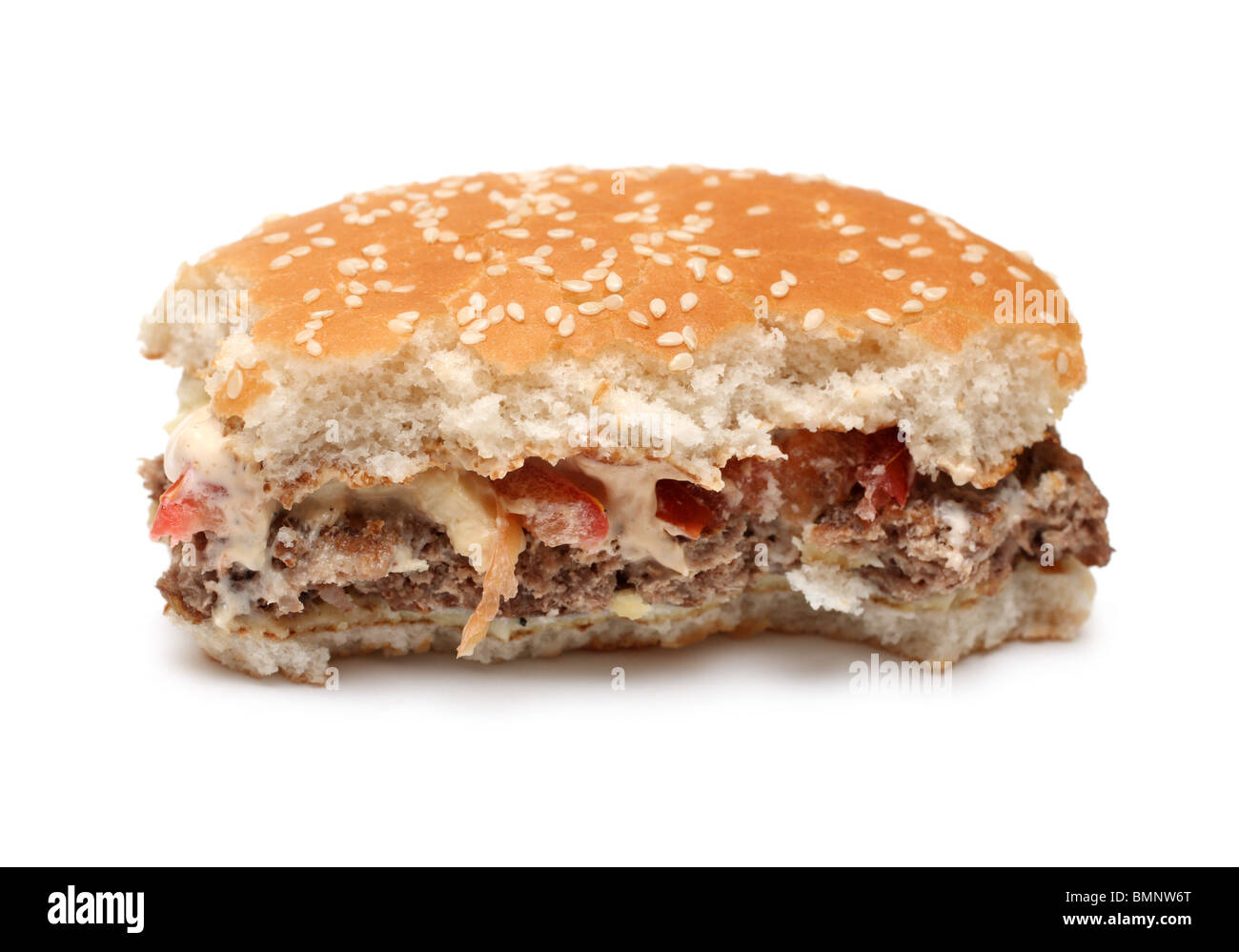 close-up view on bitten burger isolated on white Stock Photo - Alamy