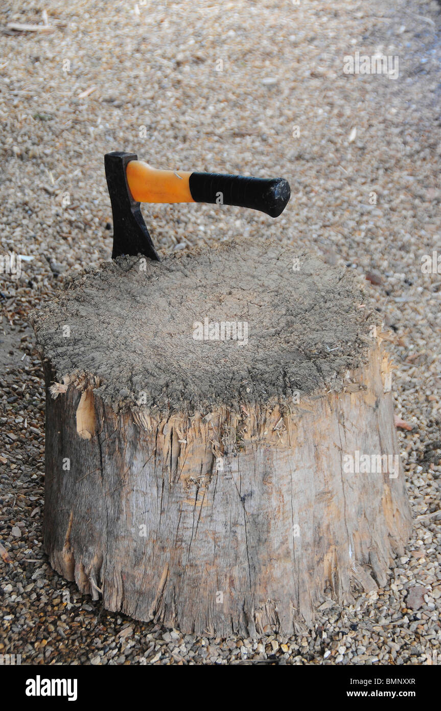 Chopping log and kindling axe. May 2010 Stock Photo - Alamy