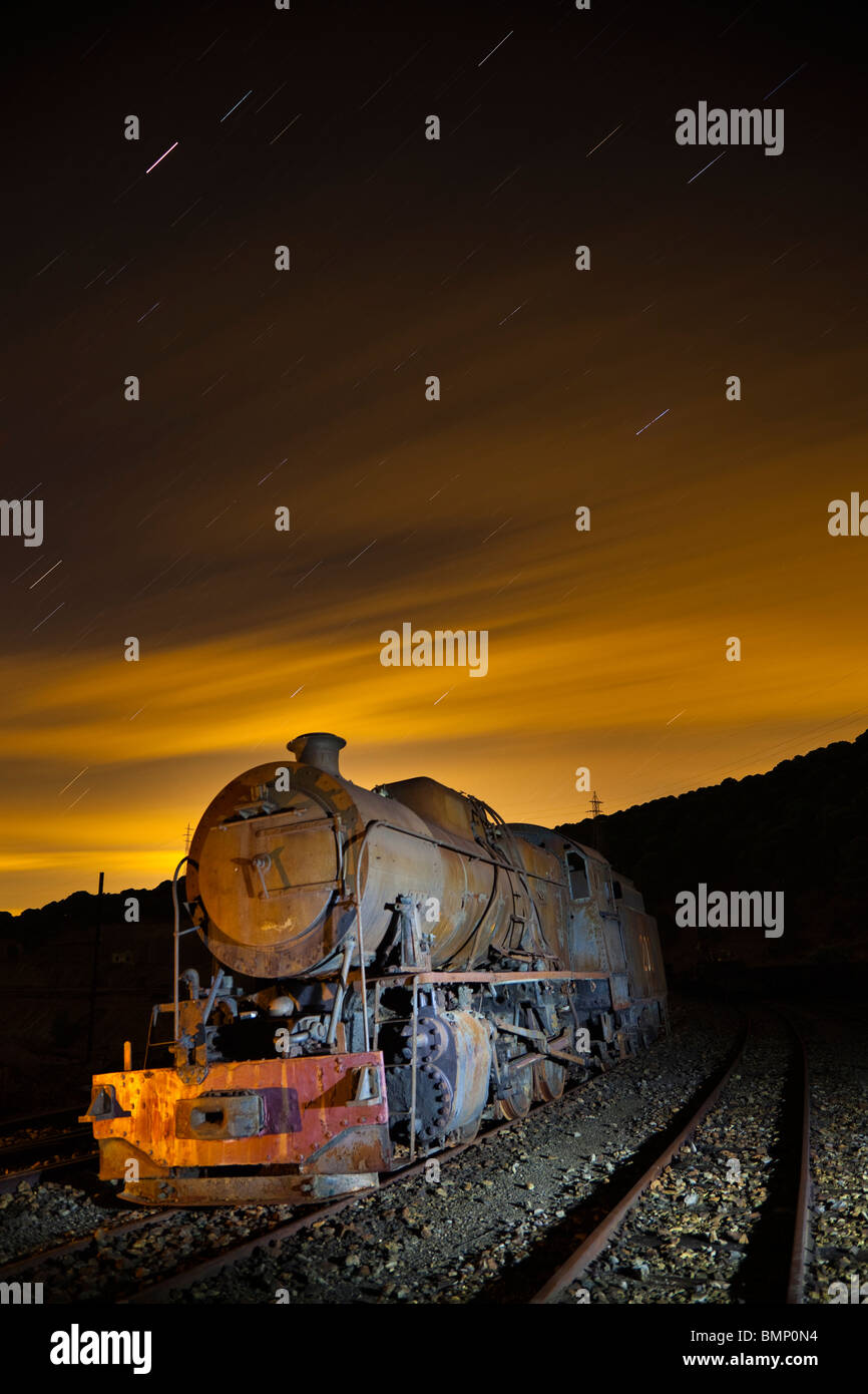 Old steam locomotive on a starry night Stock Photo - Alamy