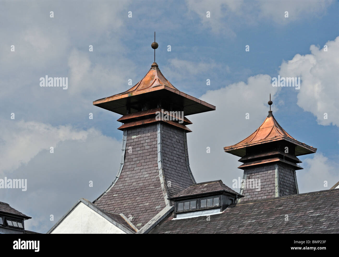 The pagoda roofs above the malt drying kilns. Dalwhinnie Whisky ...