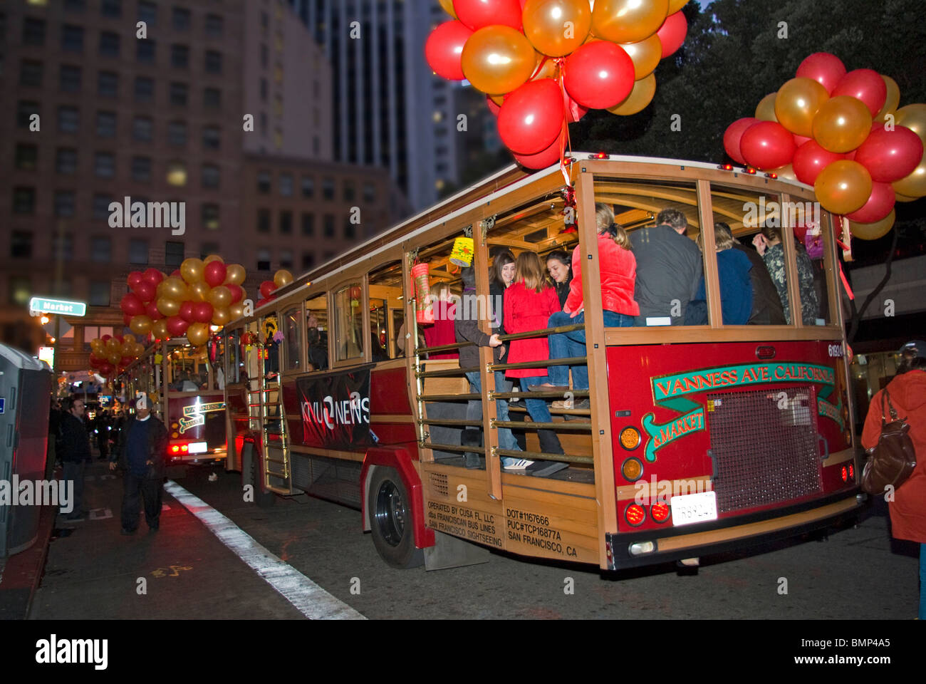 Chinese New Year motorized cable car with balloons joins the parade ...