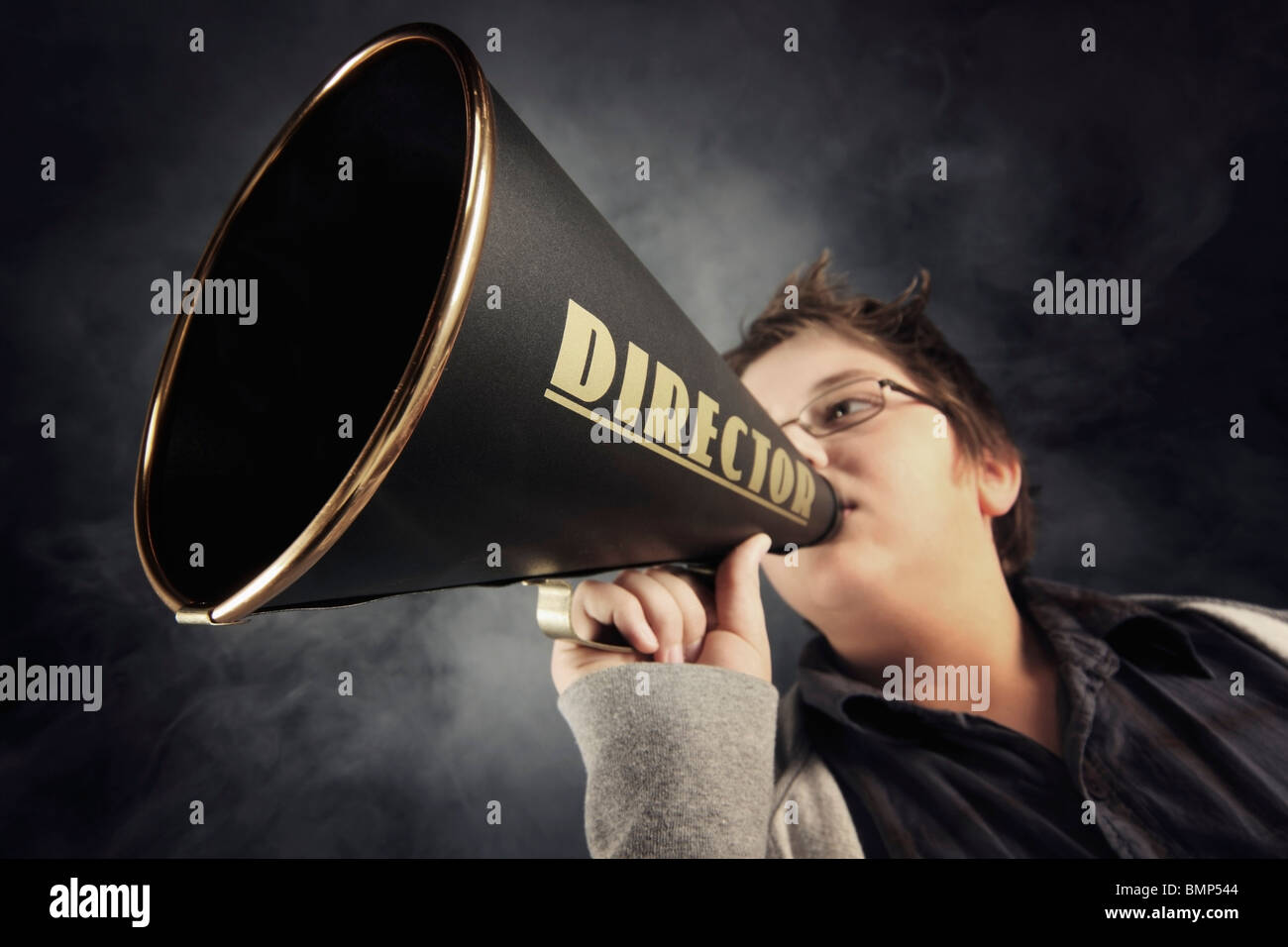 A Boy With A Megaphone Labeled 'director' Stock Photo - Alamy