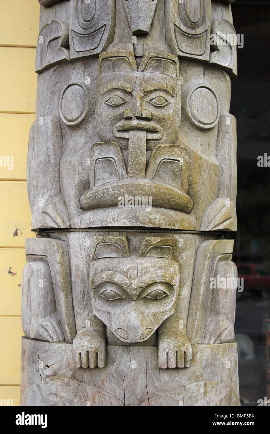 Close up detail of totem pole ; Ketchikan ; Alaska ; U.S.A. United ...