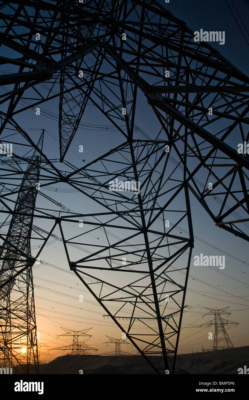 Transmission lines towers tower pylon power line Stock Photo - Alamy