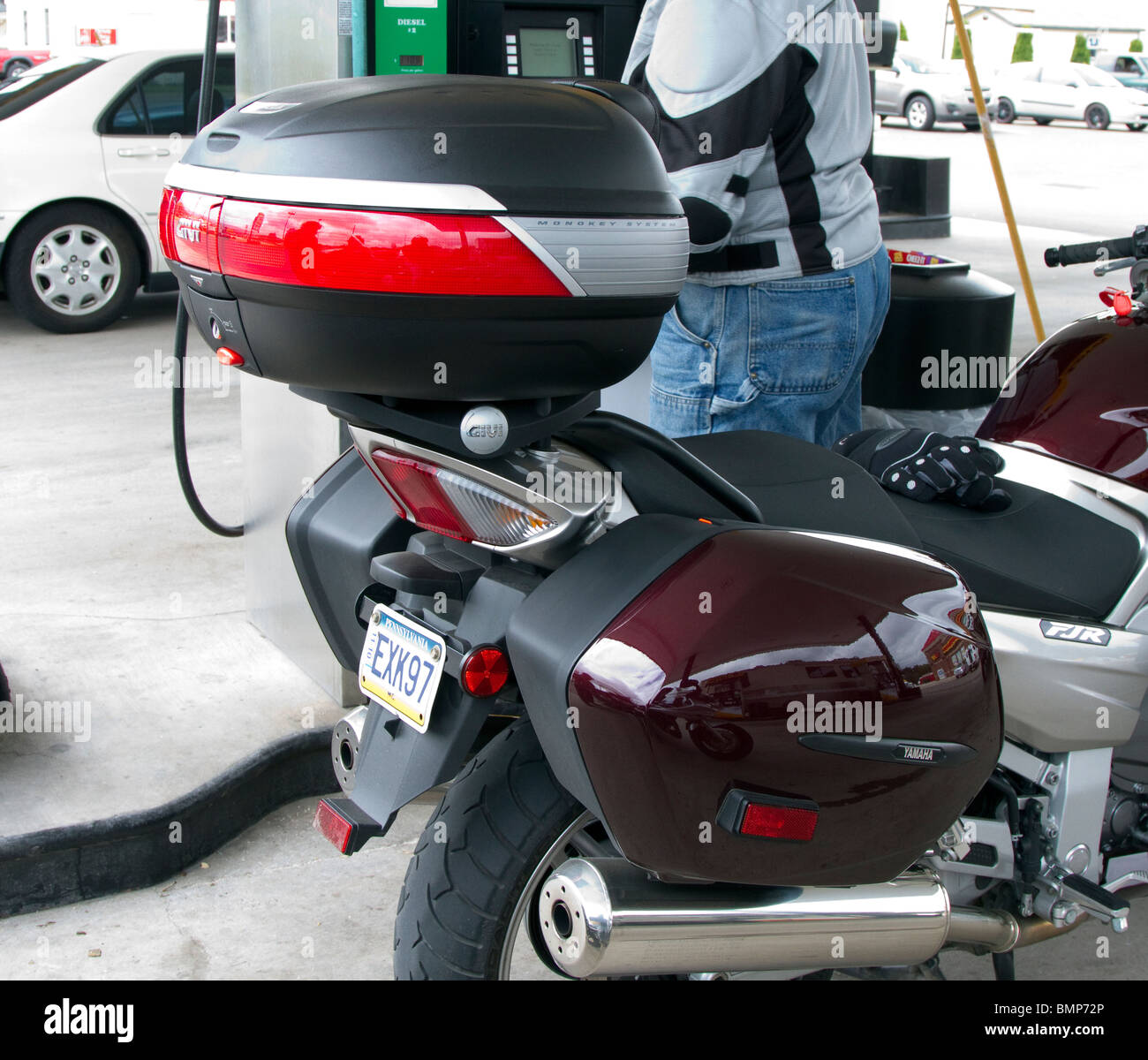 Motorcycle at a petrol gas station Stock Photo - Alamy