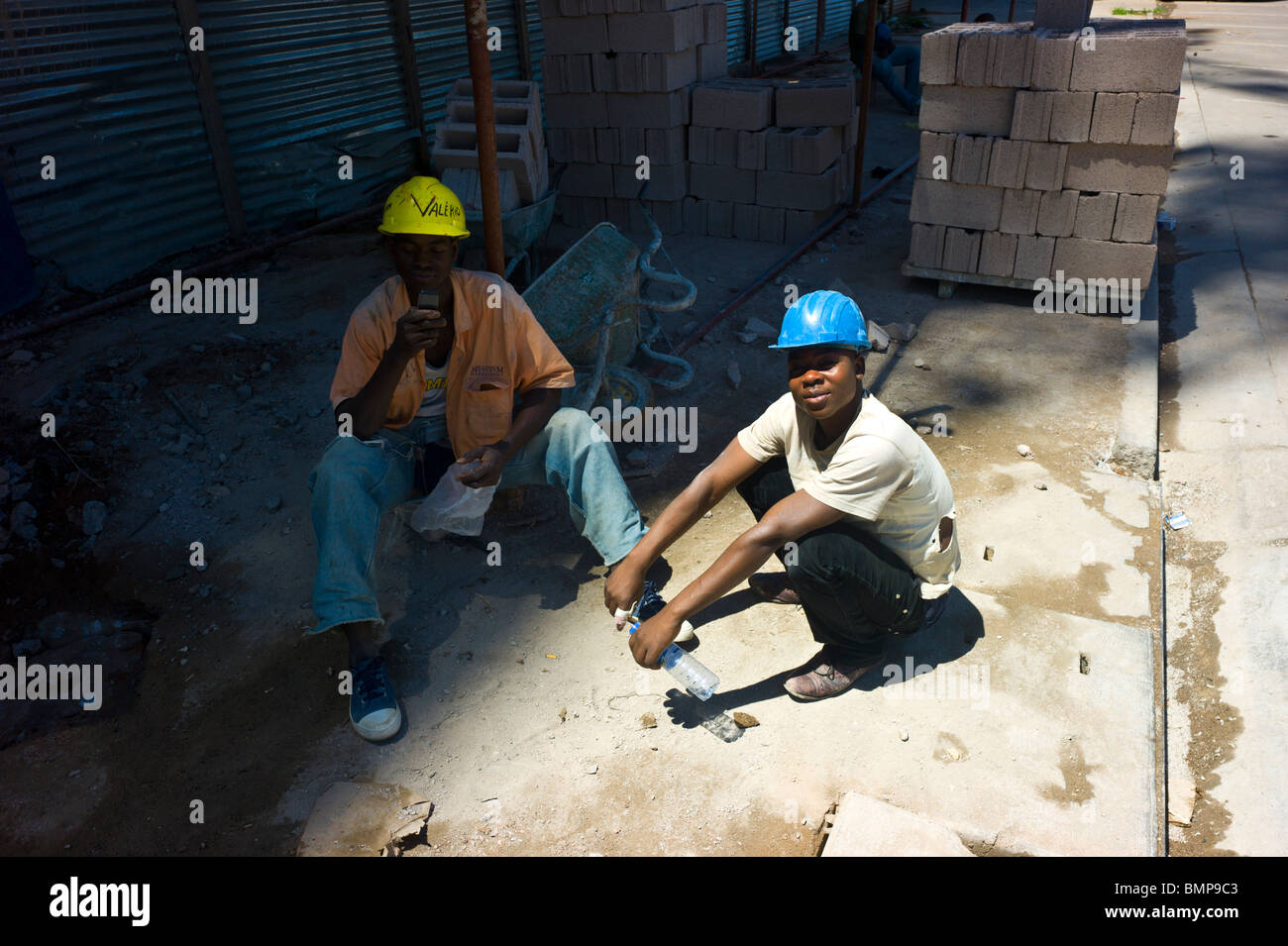 African workers on a chinese construction site in Maputo, Mozambique ...