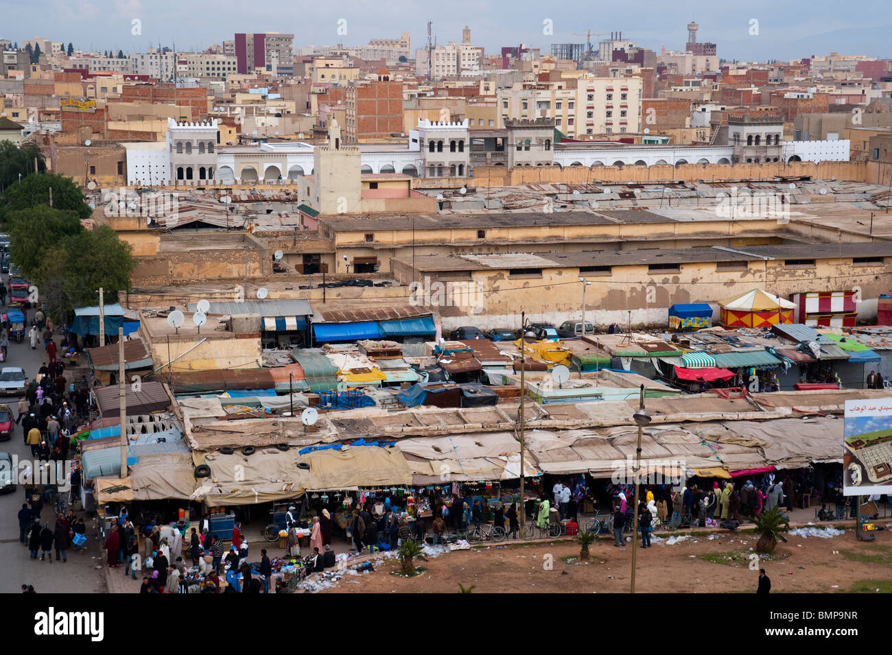 Market, Joutia d'Oujda square, and new medina in the background, Oujda ...