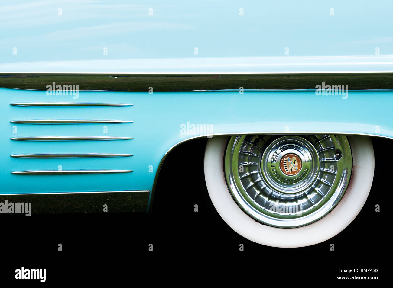 1958 Cadillac rear wheel arch abstract. Classic American car Stock ...