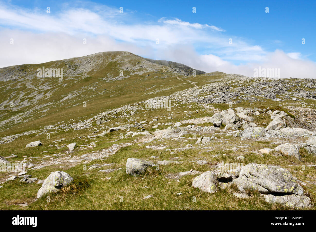 The summit of Carnedd Llewelyn viewed from the east ridge path across ...
