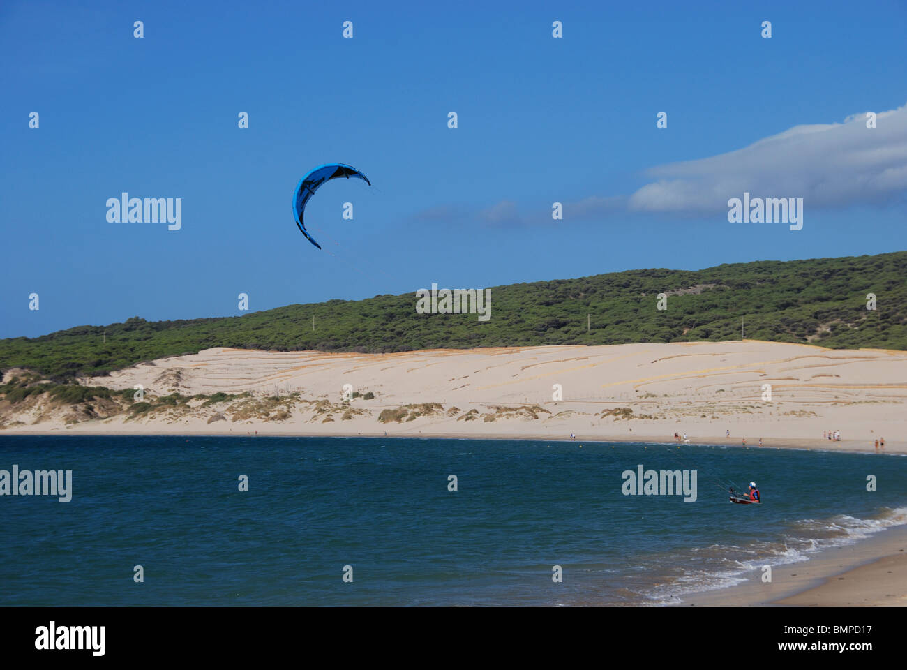 Kite surfer, Valdevaqueros beach, Tarifa, Costa de la Luz, Cadiz ...