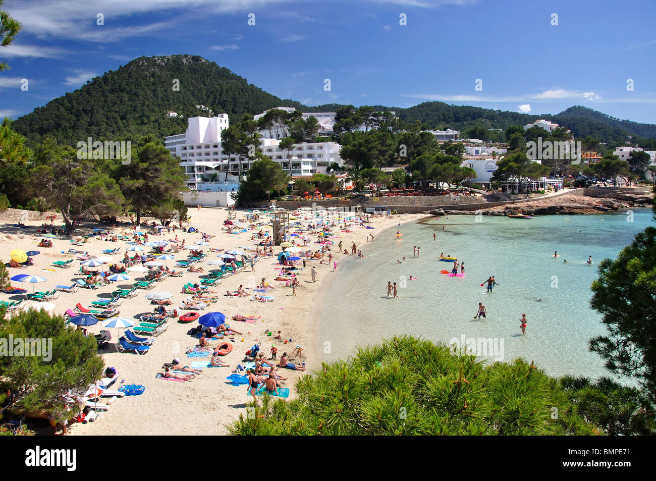 Beach view, S'Arenal Gros, Portinatx, Ibiza, Balearic Islands, Spain ...