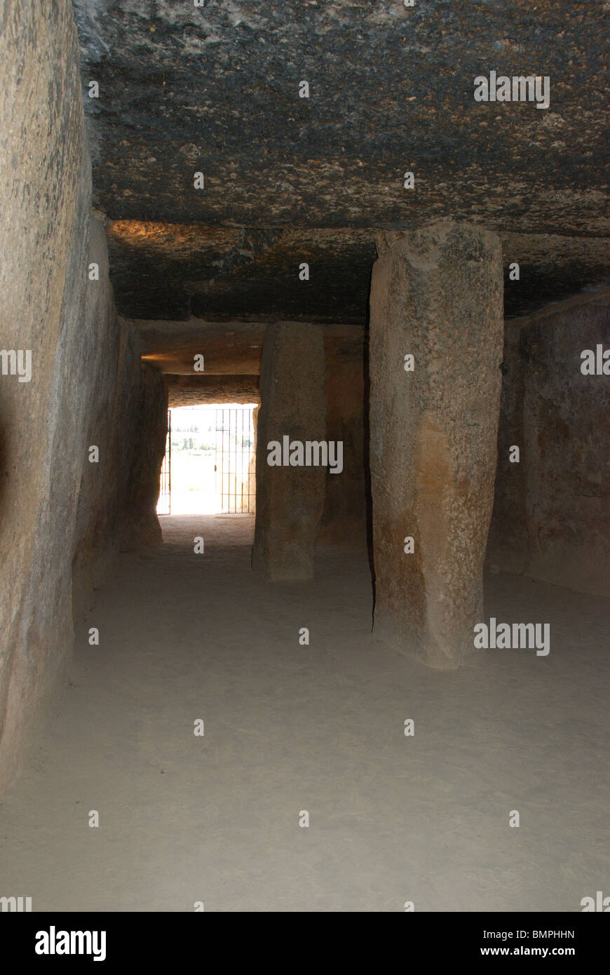 Columns inside the Dolmen de Menga, The Dolmens, Antequera, Malaga ...