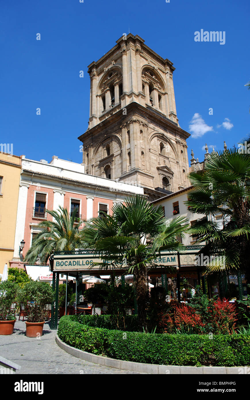 Bell tower seen from the Plaza de la Romanilla, Granada, Granada ...
