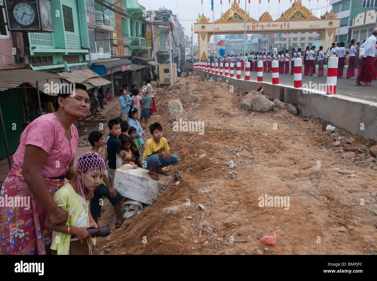 Myanmar. Burma. Bago. Inauguration of bridge enlargement for Army Day ...