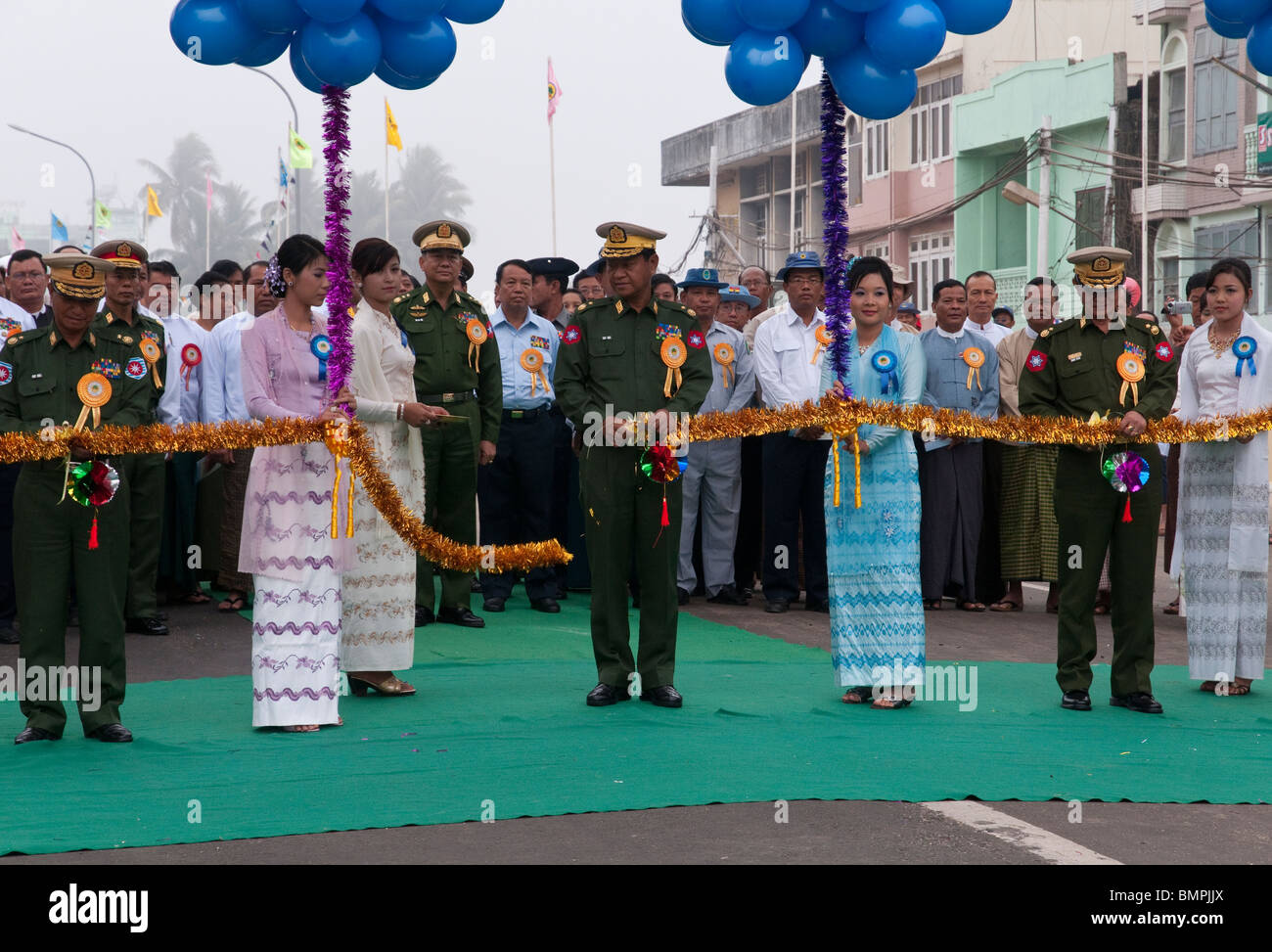 Myanmar. Burma. Bago. Inauguration of bridge enlargement for Army Day ...