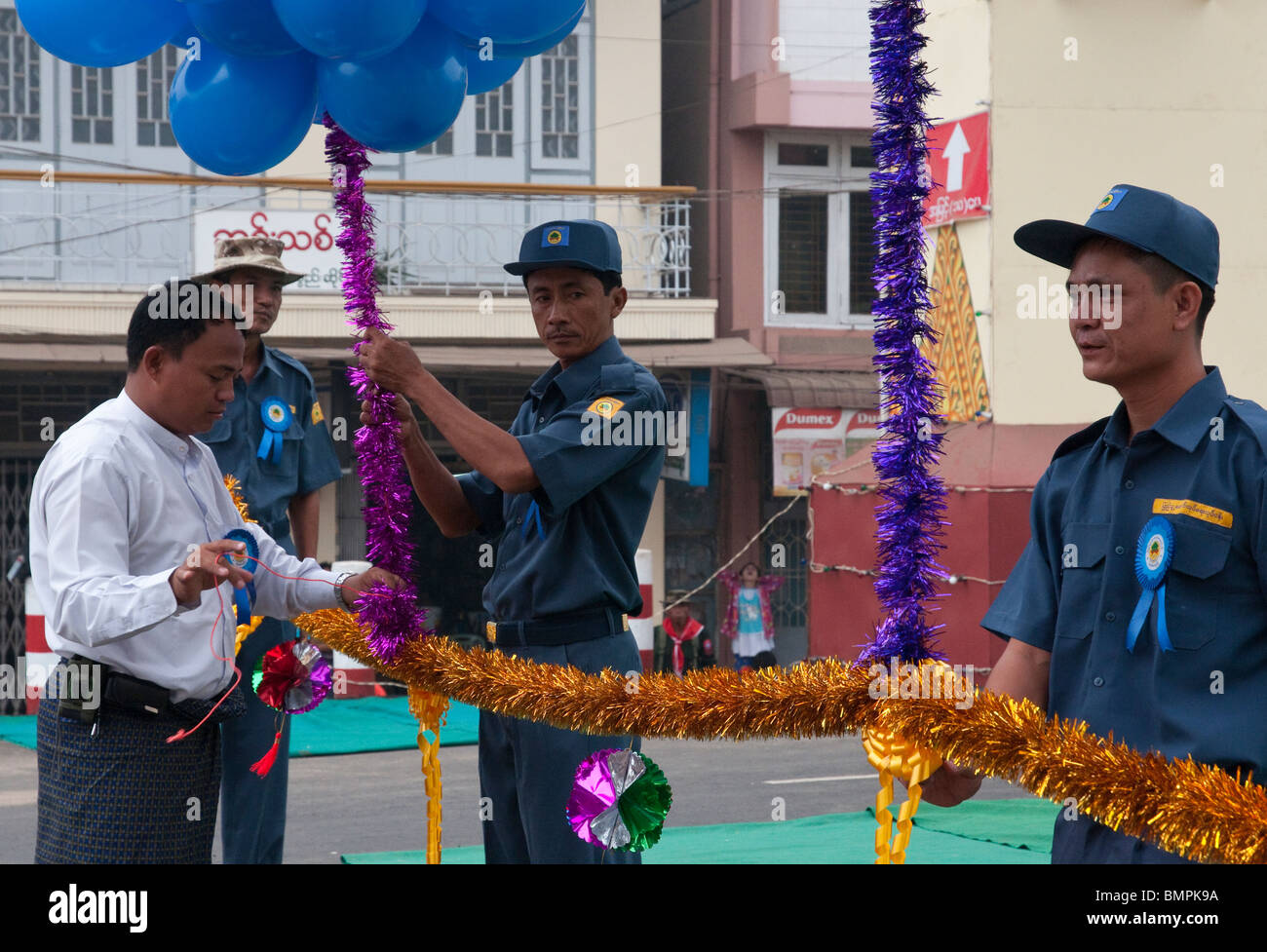Myanmar. Burma. Bago. Inauguration of bridge enlargement for Army Day ...