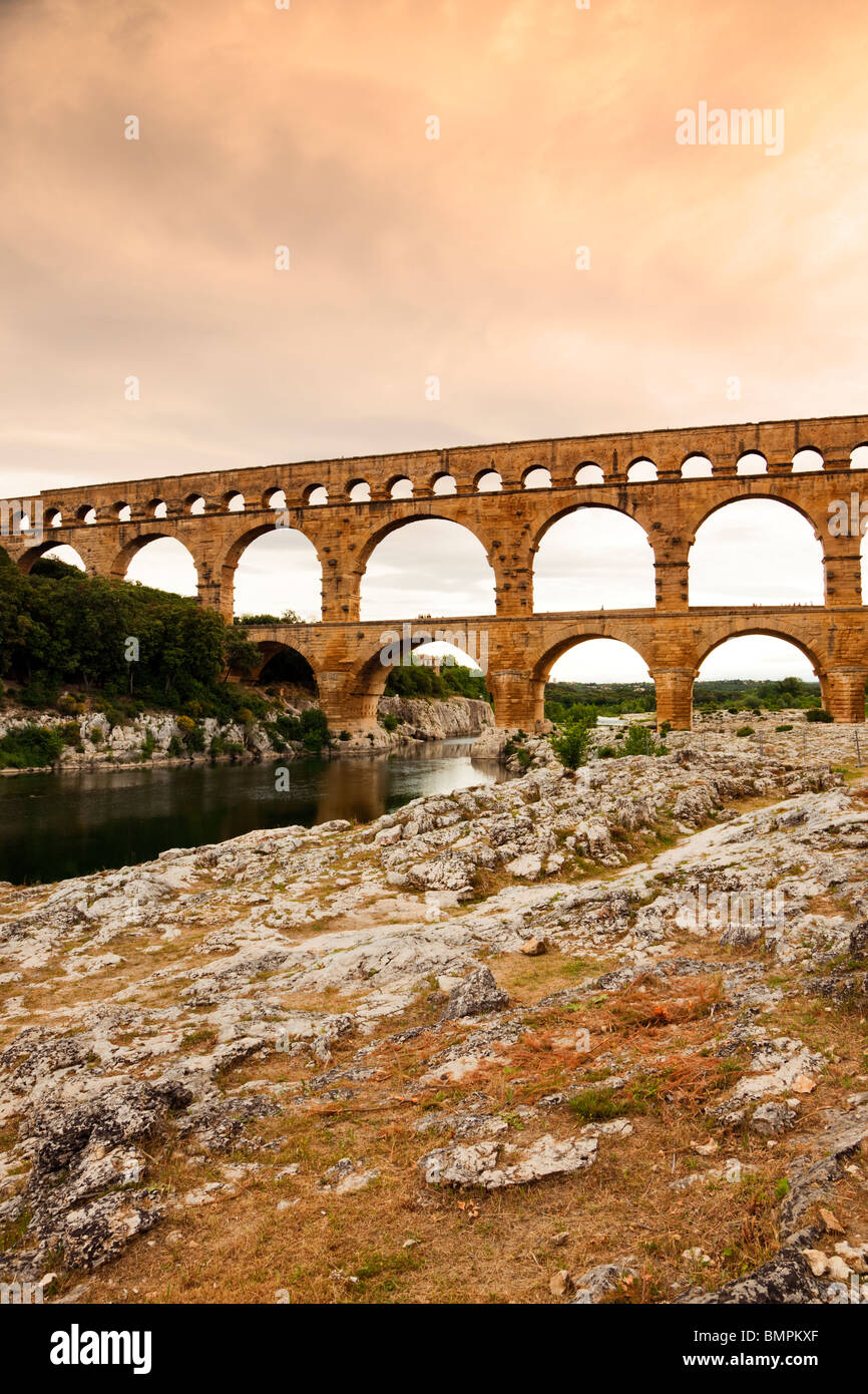 famous Pont du Gard, roman aqueduct across the Gardon river, near ...