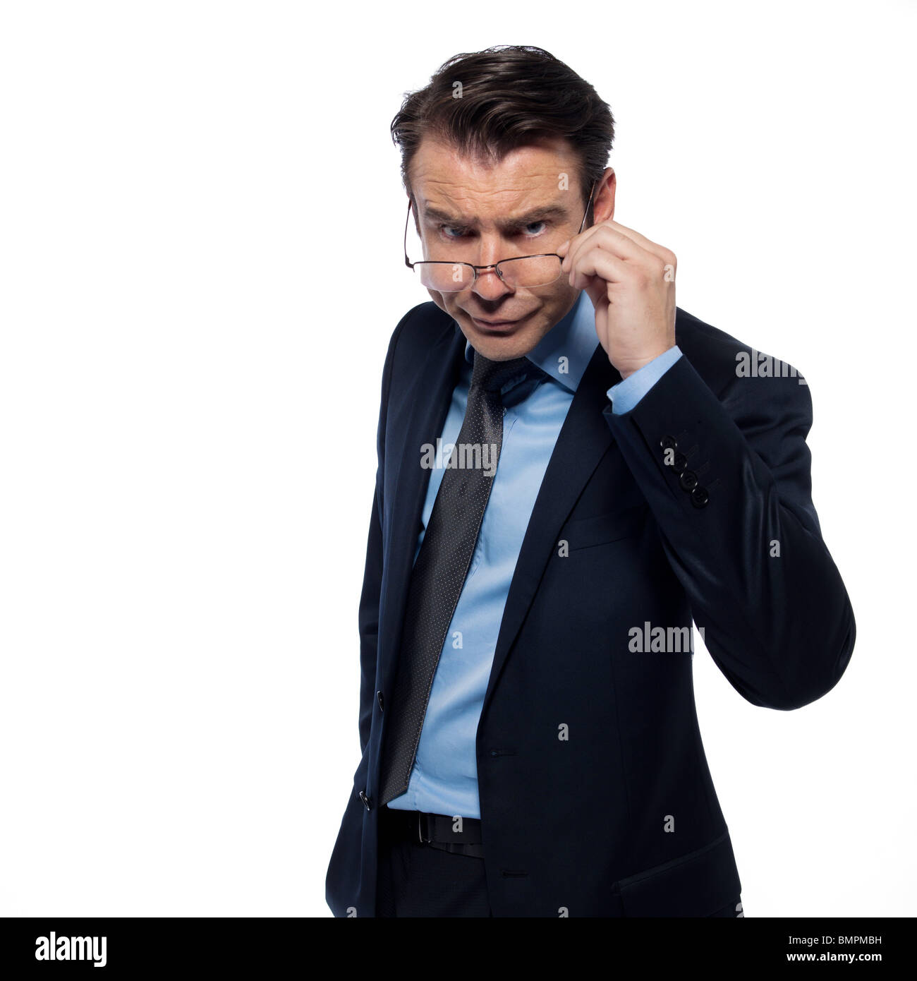 man businessman attentive holding glasses isolated studio on white ...