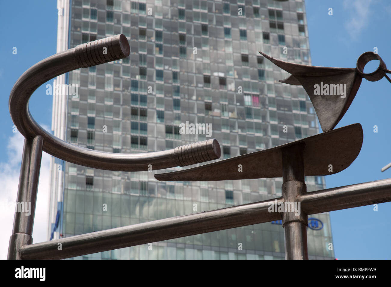 Detail of giant bicycle sculpture by George Wyllie MBE, against the ...