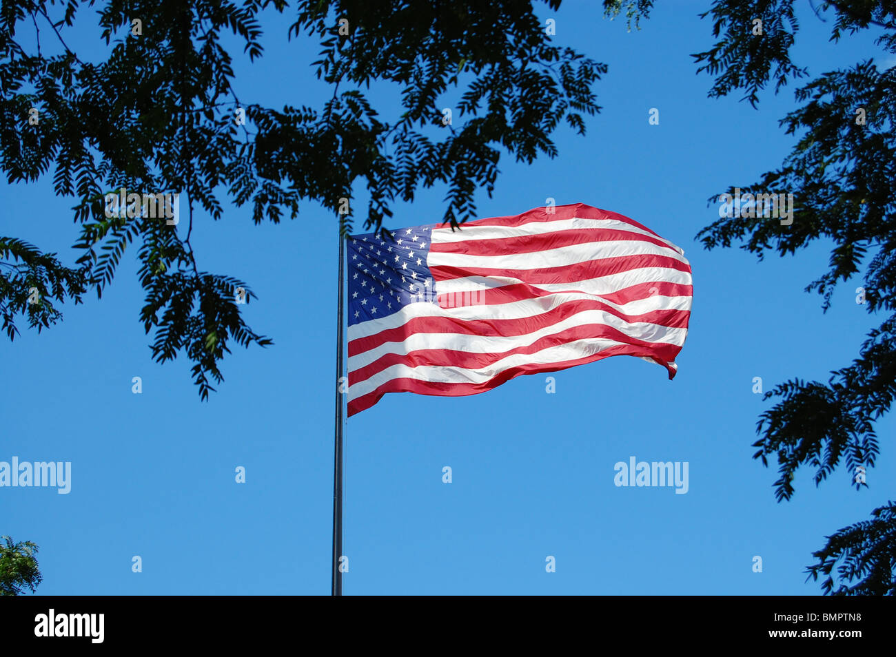 American flag blowing in the wind Stock Photo - Alamy