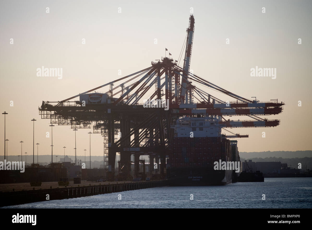 Container ship docked at the terminal in Port Elizabeth in the New York ...