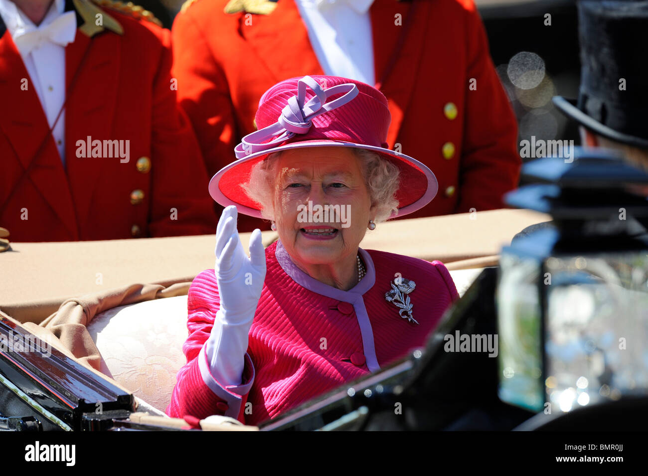 HRH Queen Elizabeth II in the royal procession in the parade ring ...