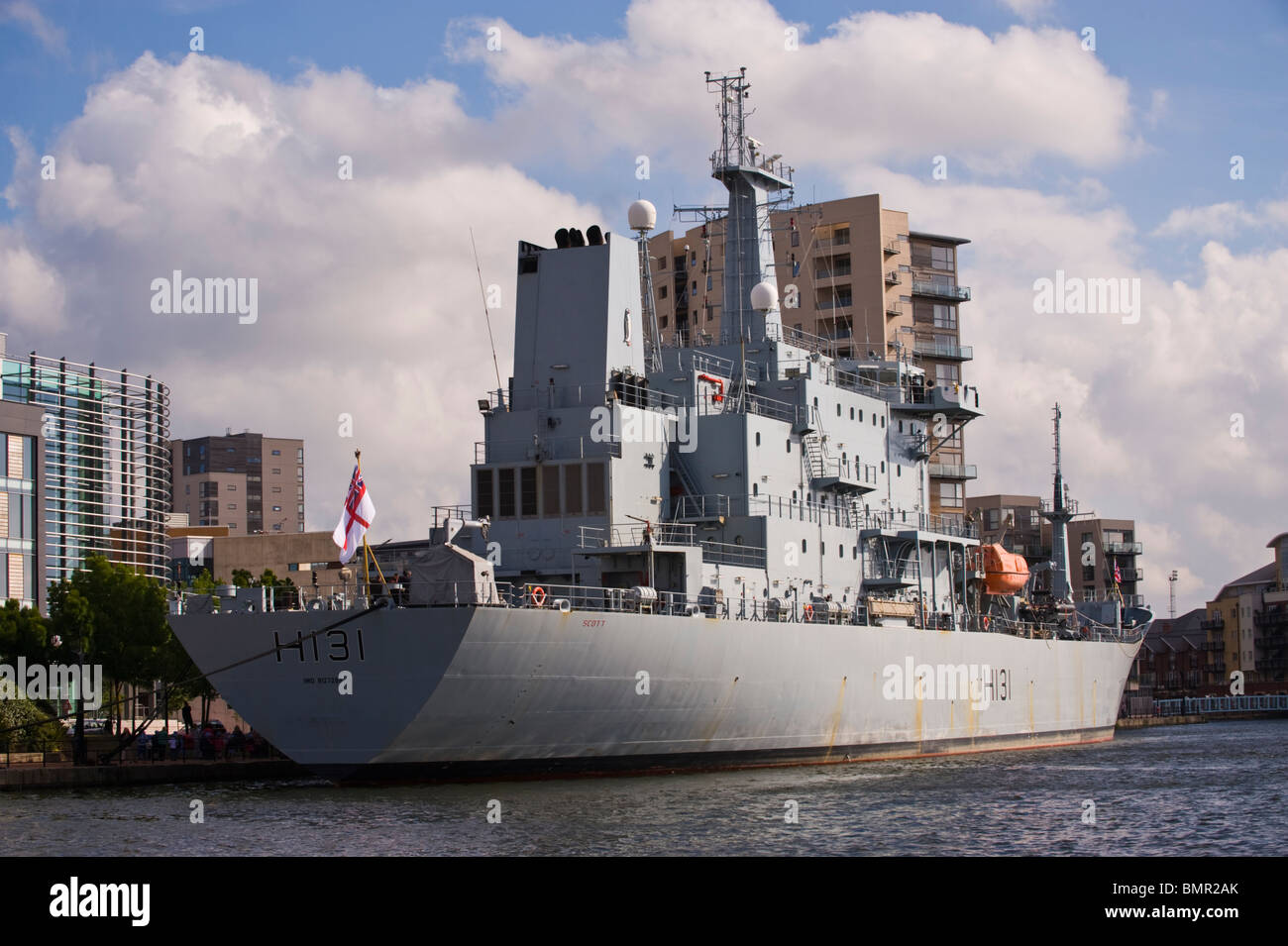 HMS Scott Royal Navy Ocean Survey Vessel moored in Cardiff Bay South ...