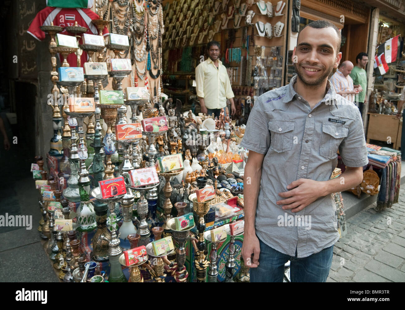 A shisha pipe (Hookah pipe) stall and trader in the Khan al khalili ...