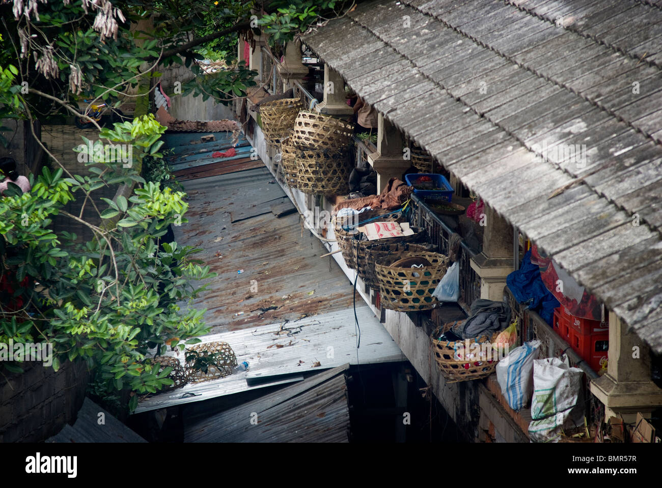 The back of the Ubud, Bali public market where items overflow into the ...