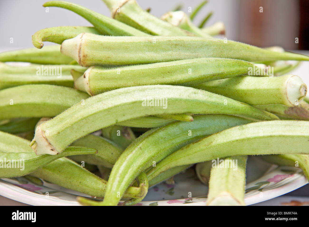 closeup image of green okra Stock Photo - Alamy