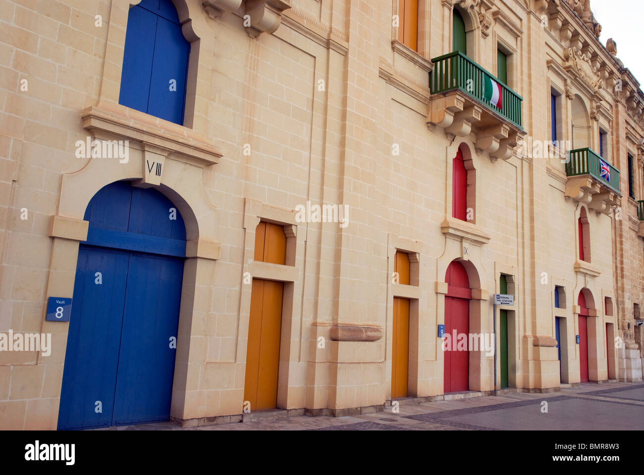 Colourful doors along Valletta Waterfront, Malta Stock Photo - Alamy