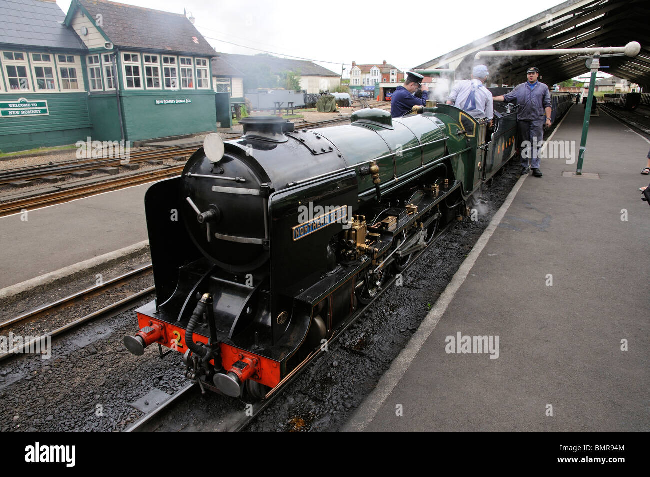 Engine driver and fireman of the Northern Chief steam engine prepare to ...