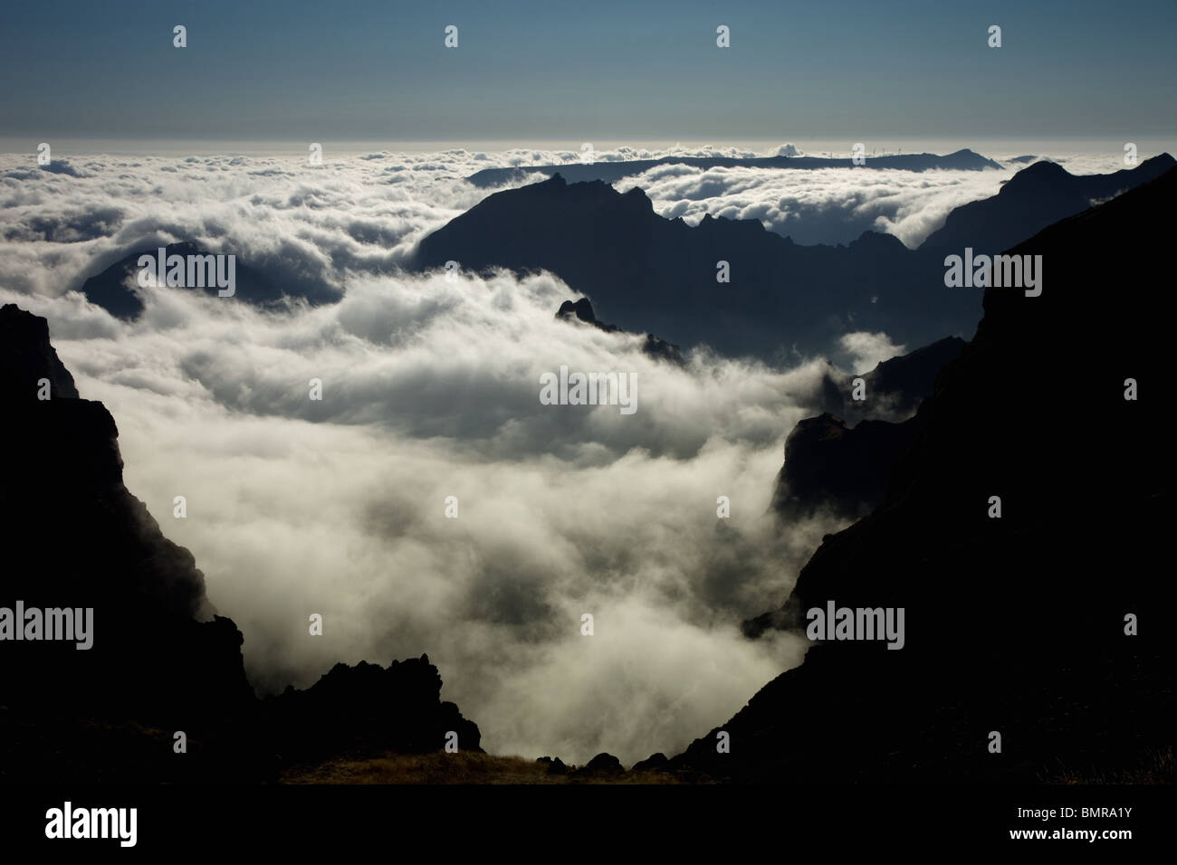Mountains of Madeira island above the clouds at Pico do Areeiro and ...