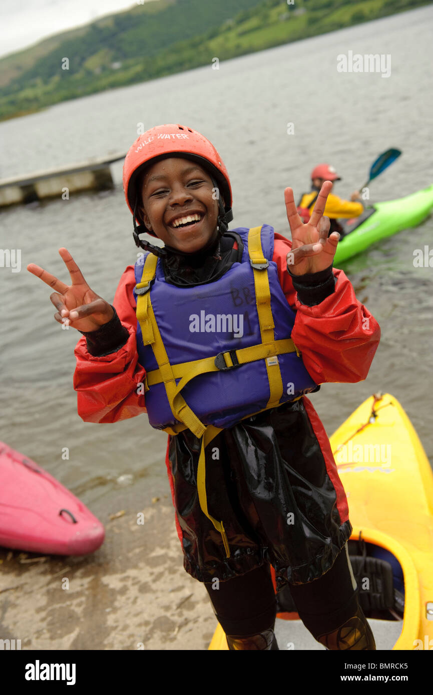 School children kayaking on Bala Lake as part of a course organised by ...