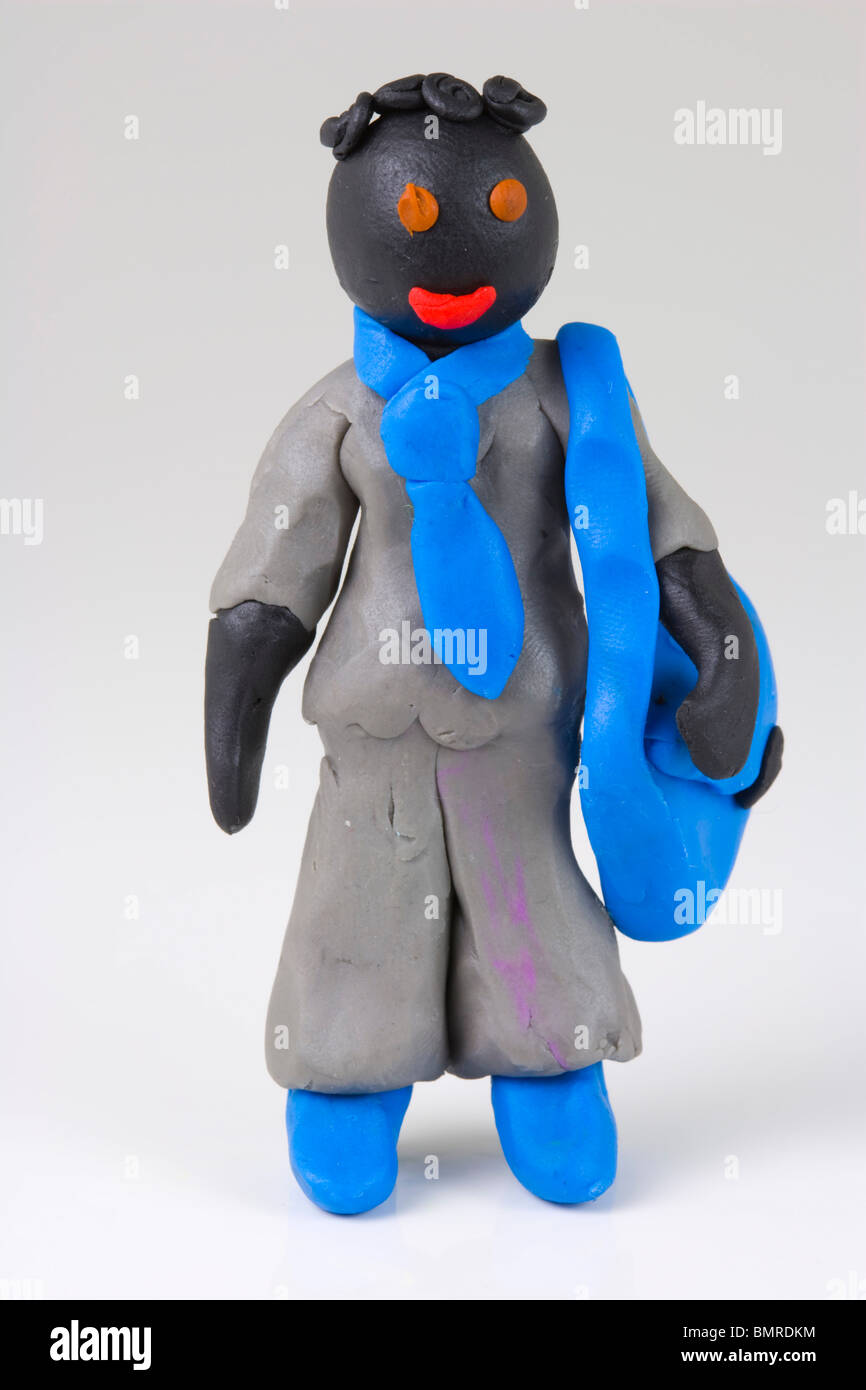 Plasticine figurines, Black businessperson in grey suit with blue bag ...