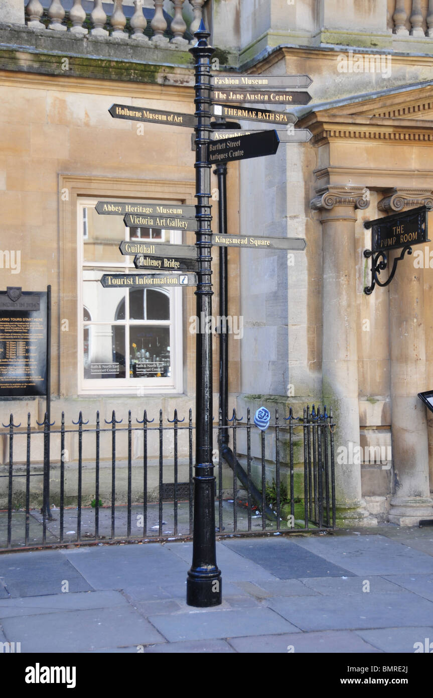 Signpost outside Pump Rooms, Bath, Somerset Stock Photo - Alamy