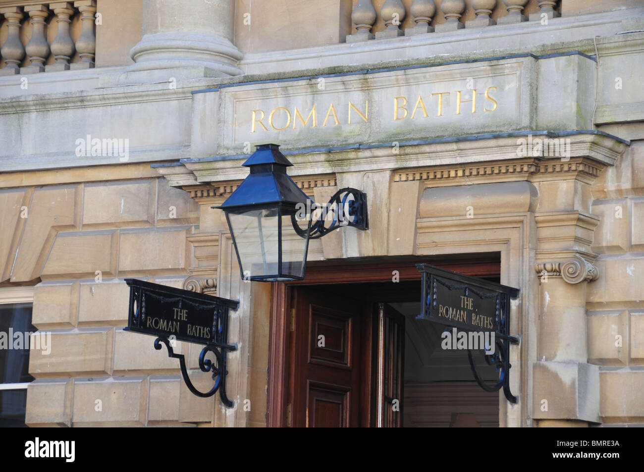 Roman Baths sign at entrance, Bath, Somerset Stock Photo - Alamy