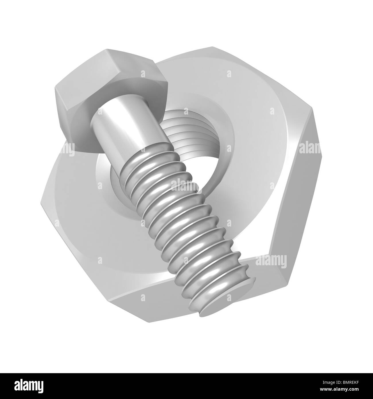Three-dimensional model - a bolt on the big nut Stock Photo - Alamy