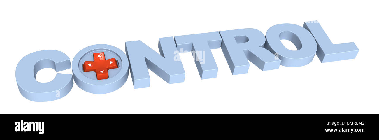 Three-dimensional word "control" with a joystick in the letter "O Stock ...
