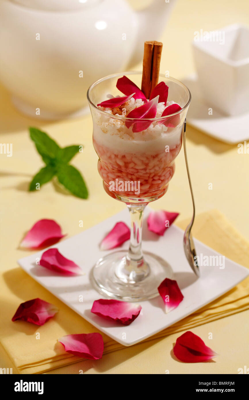 Milk rice with roses flavour. Recipe available Stock Photo - Alamy