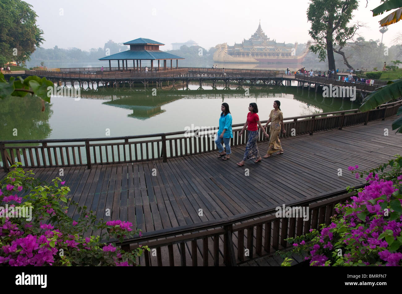 Myanmar. burma. yangon. Kandawgyi lake is a natural lake near the ...