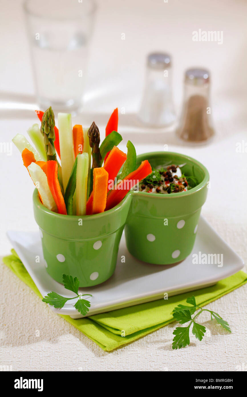 Crudites with Greek yogurt. Recipe available Stock Photo - Alamy