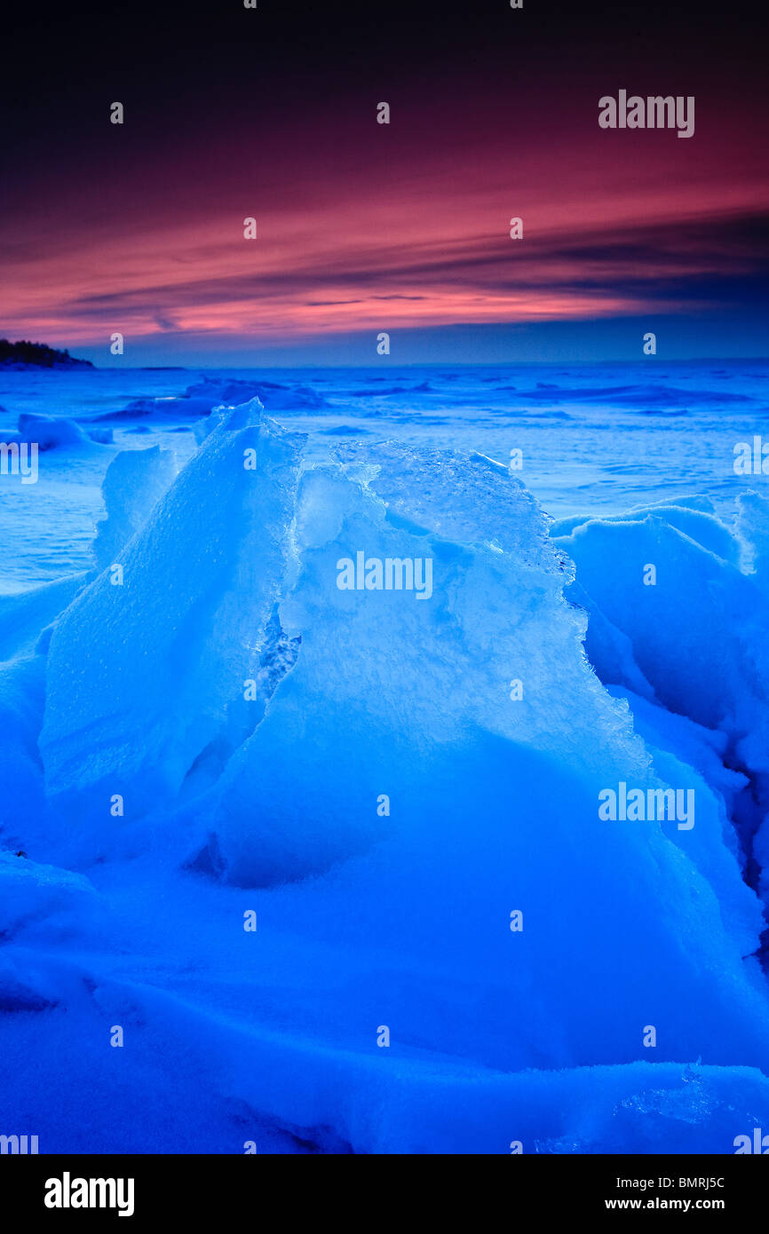 Ice sculpture in blueish evening light at Larkollen in Rygge kommune ...