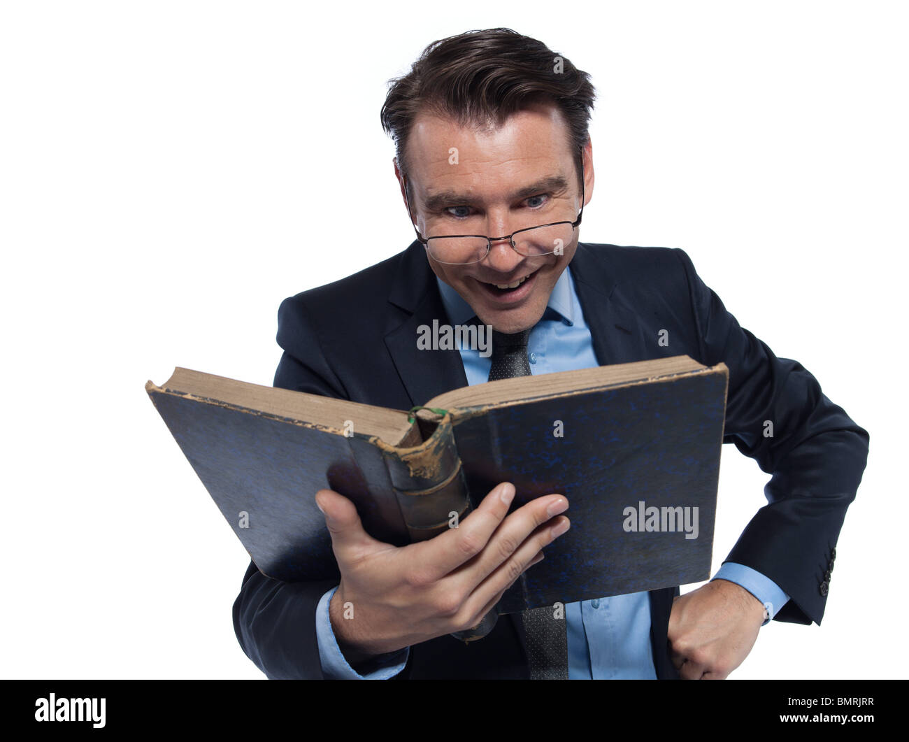one man caucasian professor teacher teaching reading an ancient book ...
